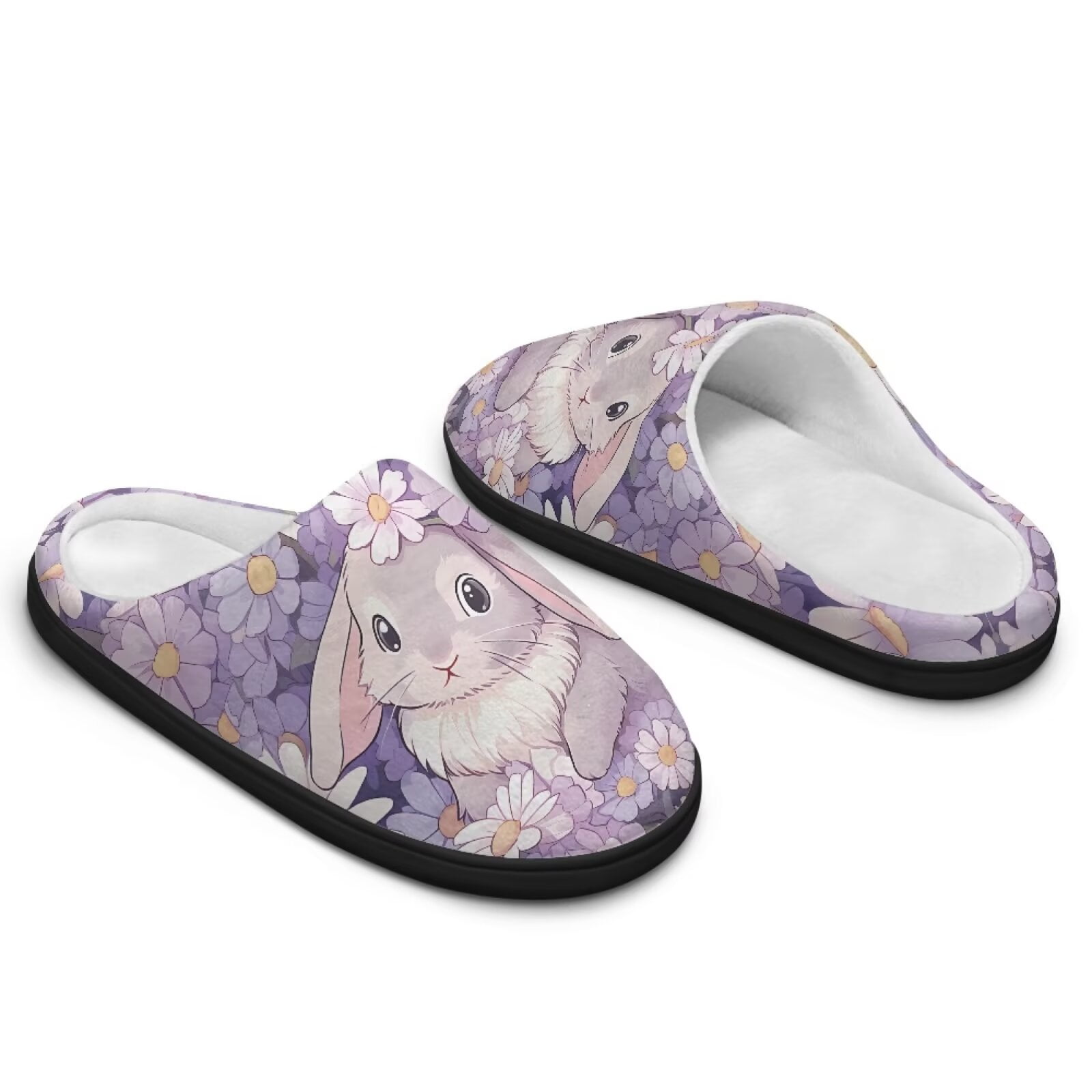 Wismoutput Women's House Printed Slippers with Rabbits and Flowers ...