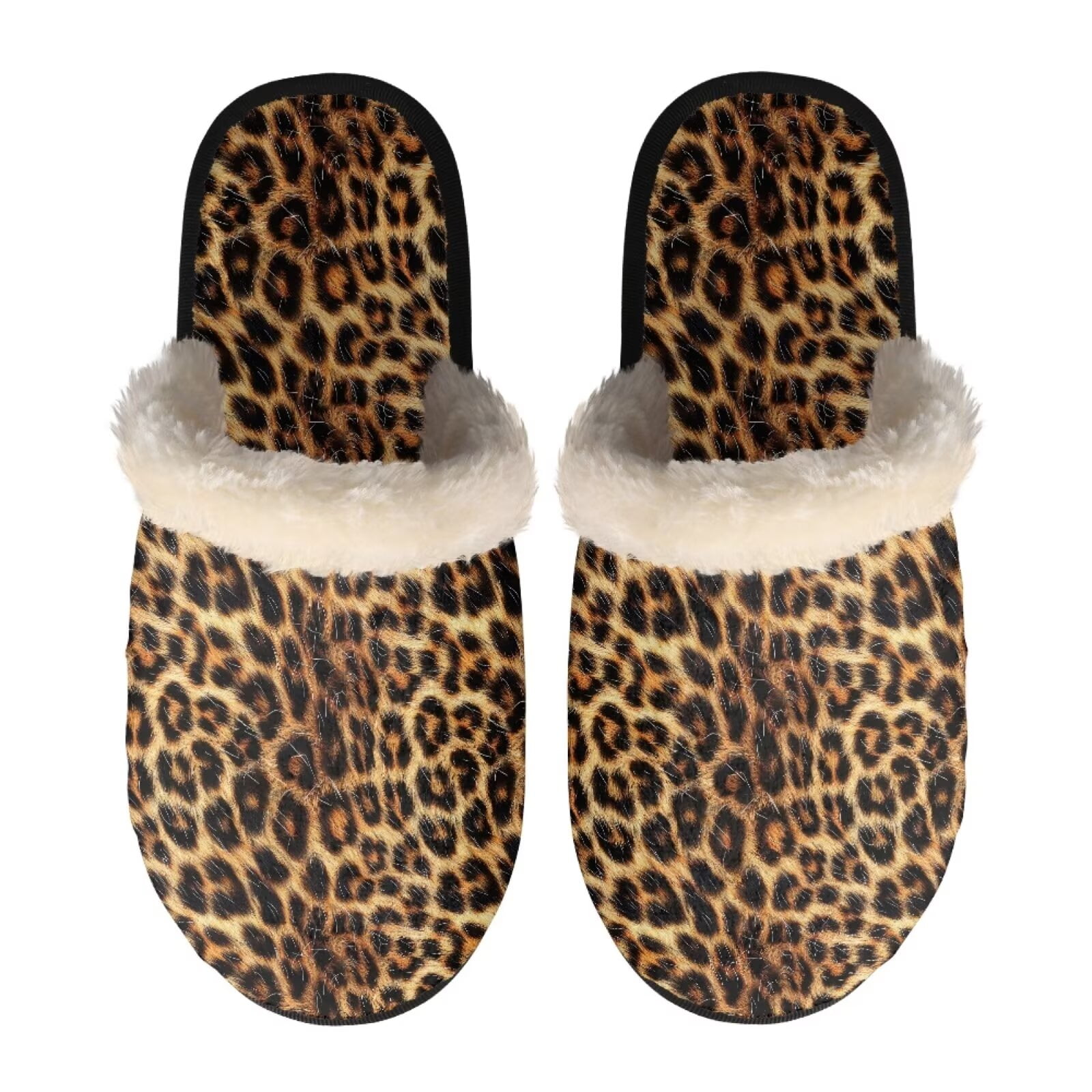 Wismoutput Women's Leopard Print House Cotton Slippers Winter Warm ...
