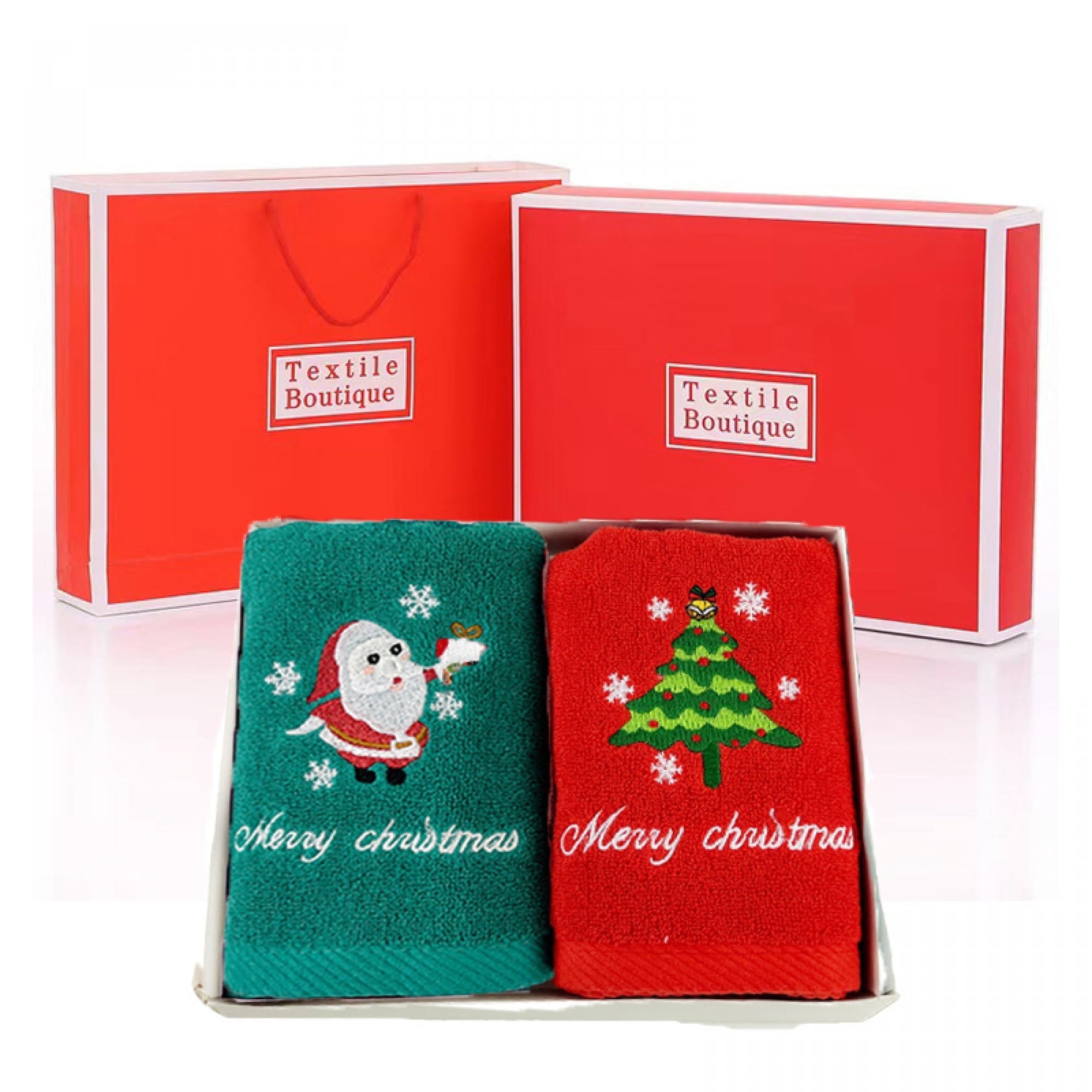 Wisolt Christmas Towels Gift Box. Pure Cotton, Red & Green. for Home ...