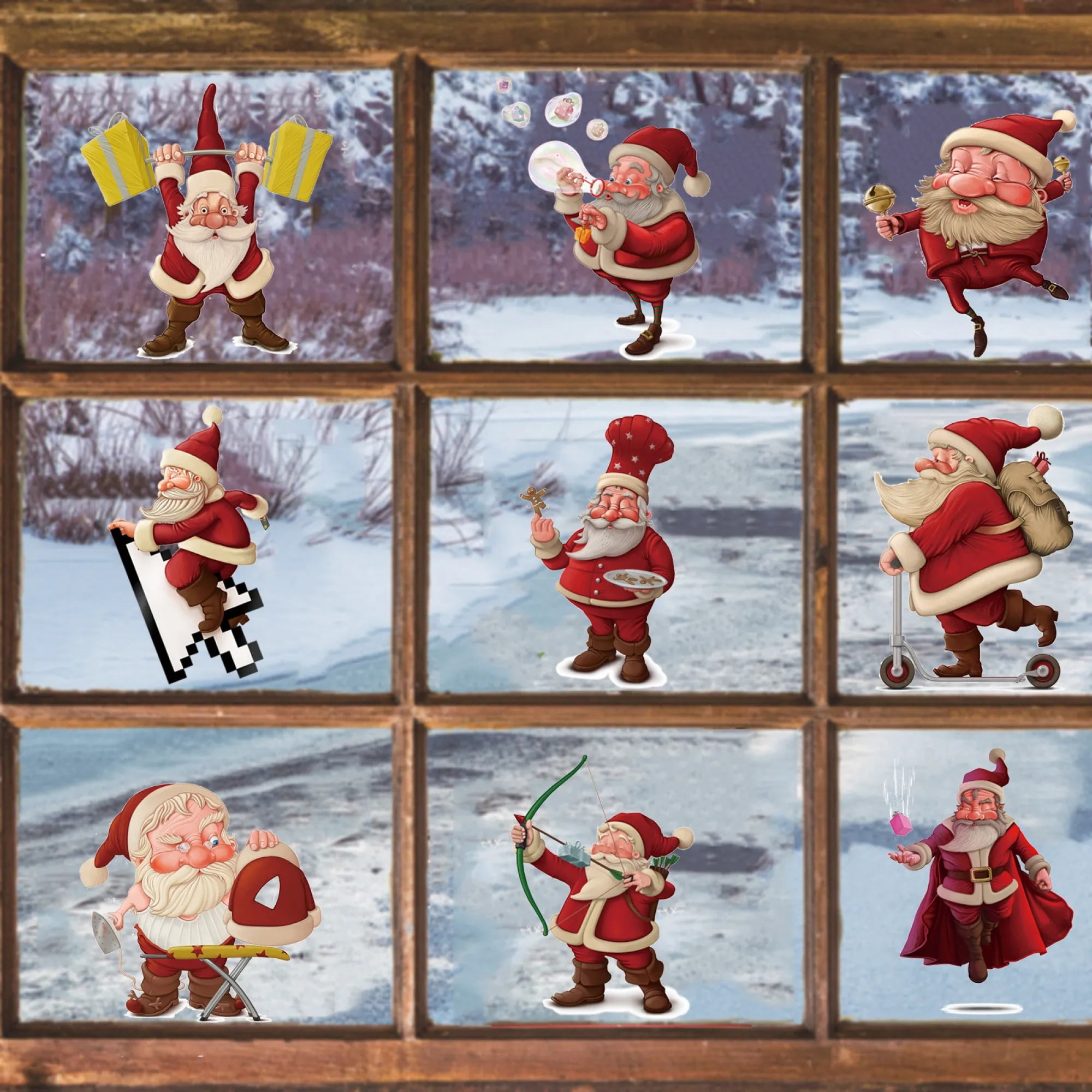 Wisolt Cute Santa Claus Christmas Window Clings, 9 Sheets - Walmart.com