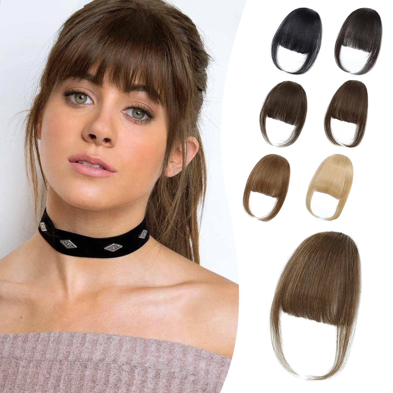 Wispy Bangs Hair Clip, 100% Human Hair Clip In Dark Brown Bangs for ...