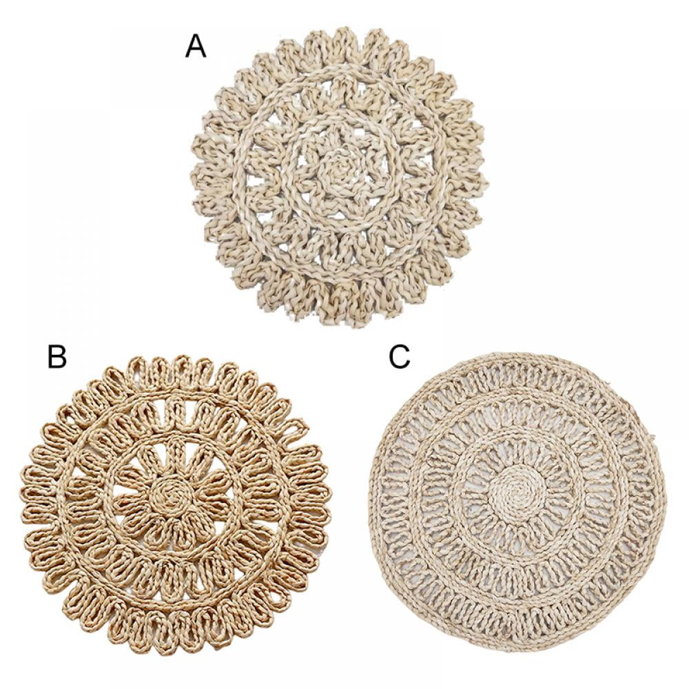 Wisremt Hand-Woven Natural Corn Husk 38cm Round Placemat, Heat ...