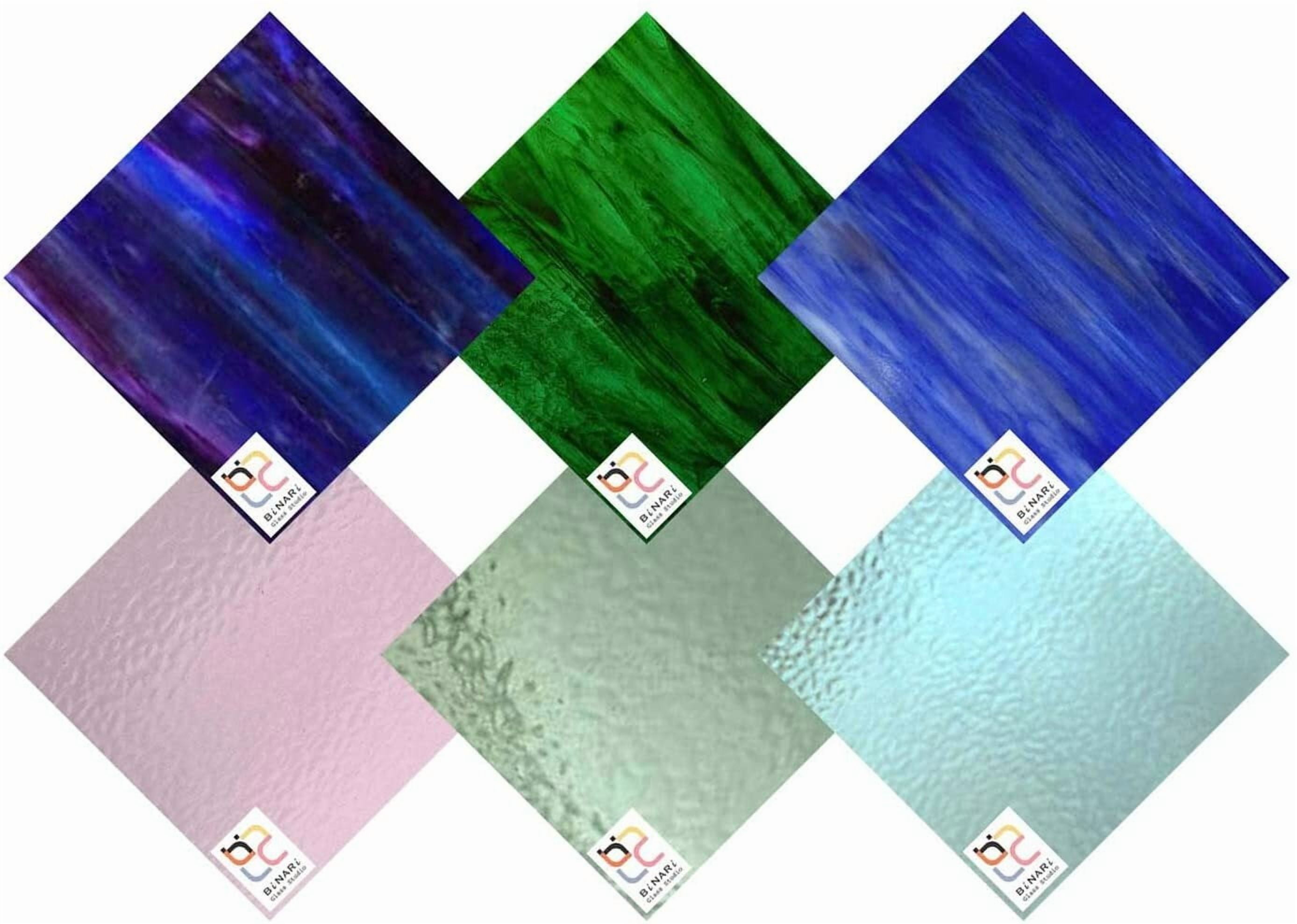 Wissmach 6 Sheet Mixed Variety Stained Glass Pack, Purple/Green/Blue ...
