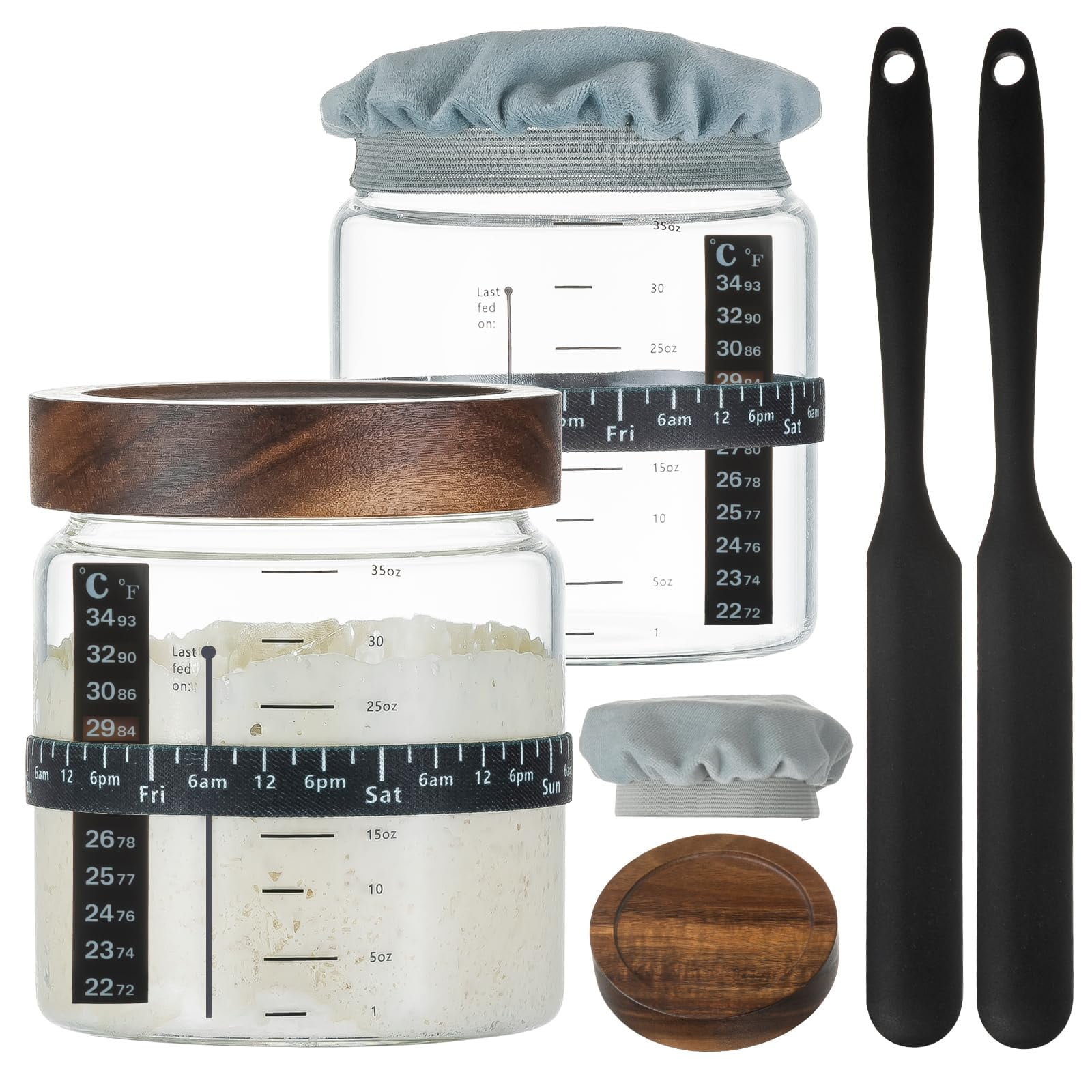 Wissy&Konny Sourdough Starter Jar 2Pack 35OZ with Ounce Scale Line,Date ...