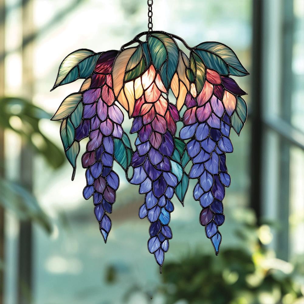 Wisteria Faux Stained Glass Suncatcher, Hanging Cottagecore Acrylic ...