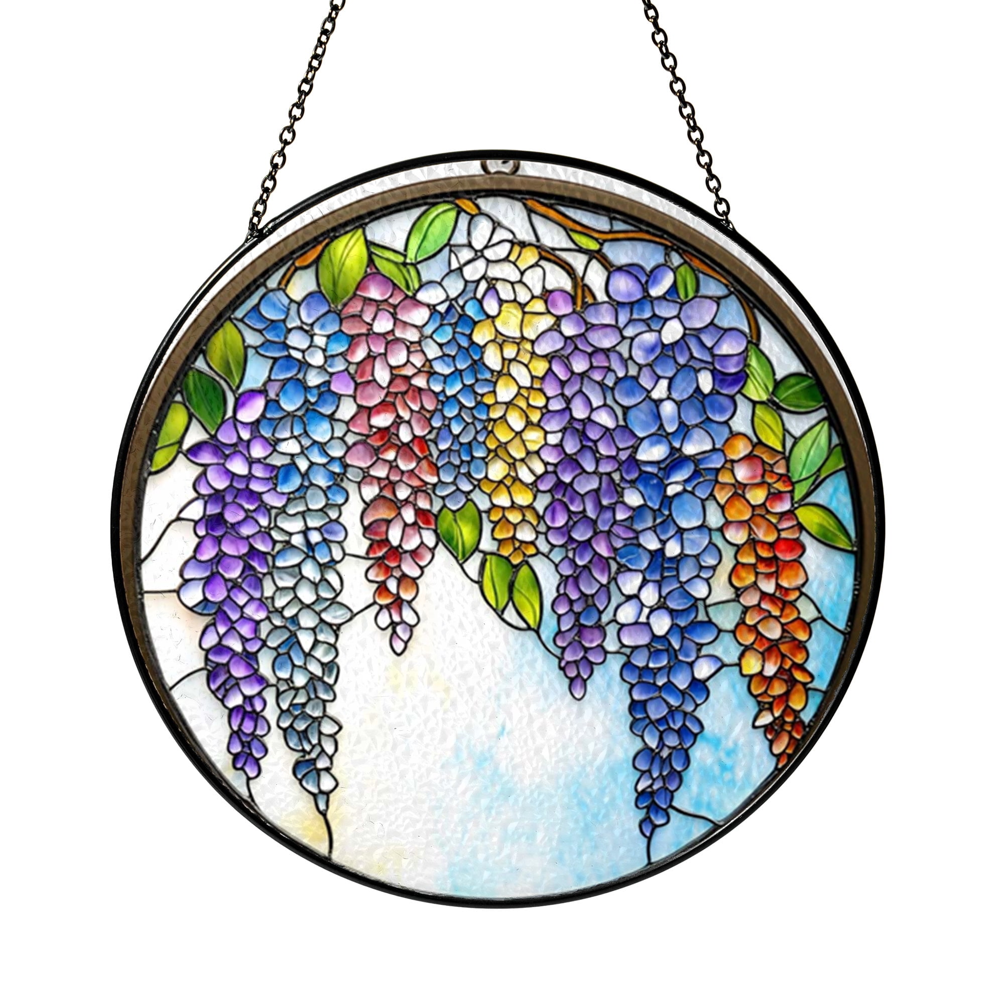 Wisteria Floral Stained Glass Window Hanging, Botanical Decorative ...