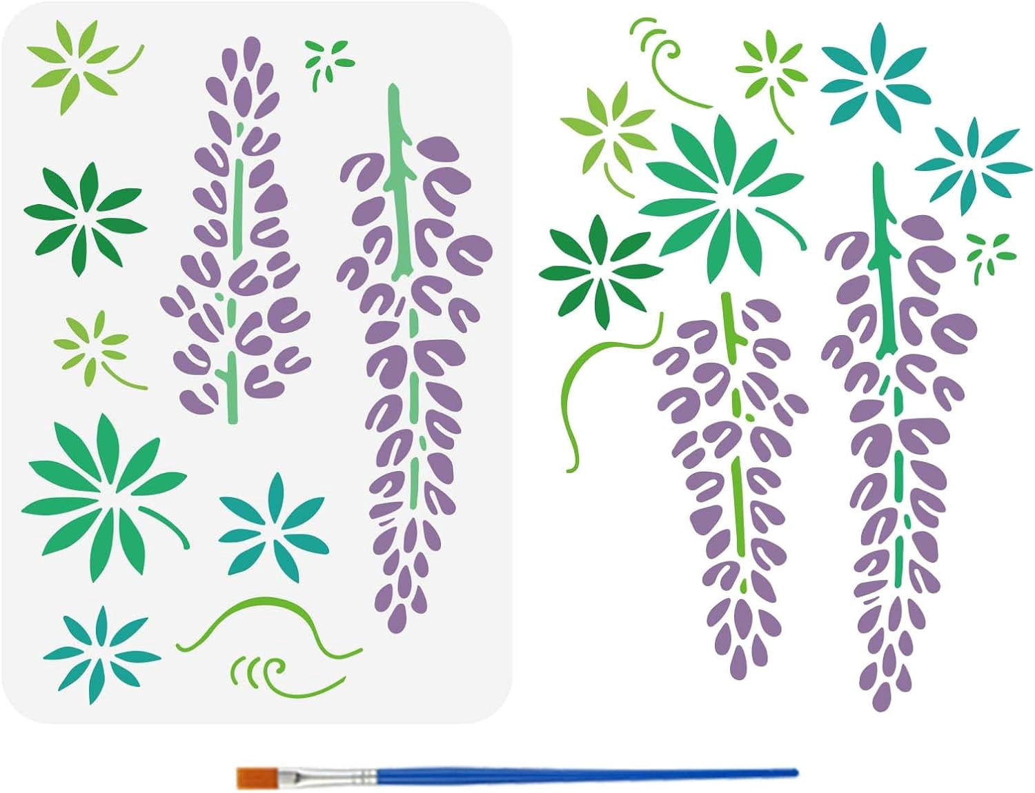 Wisteria Flower Stencil with a Paint Brush 11.7x8.3Inch Classic Flower Border Design Stencil ...