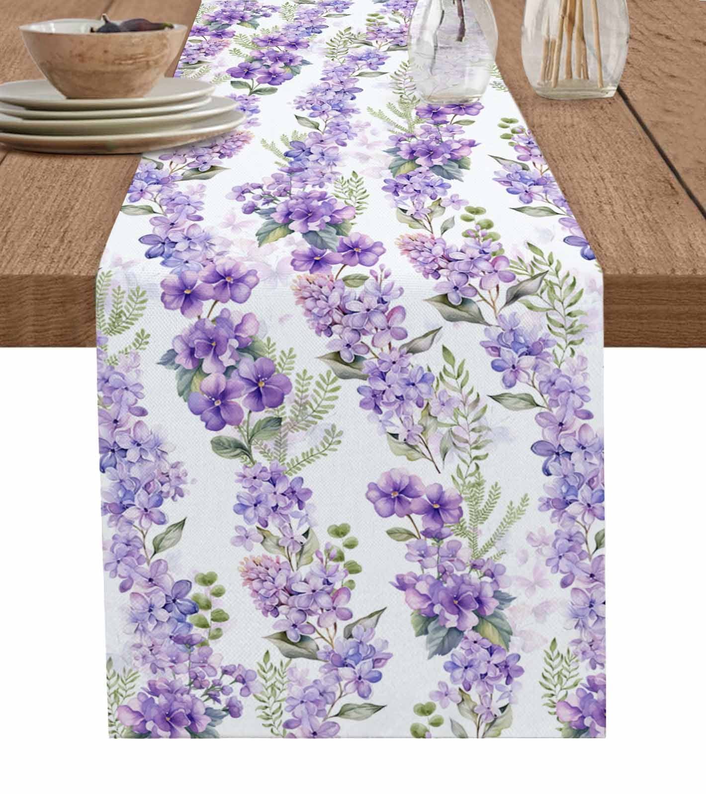 Wisteria Flowers Leaves Watercolor Table Runner for Dining Table ...