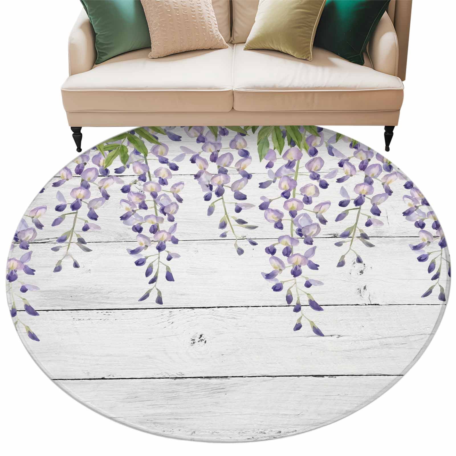 Wisteria Large Round Rug 8Ft Spring Watercolor Light Purple Floral ...