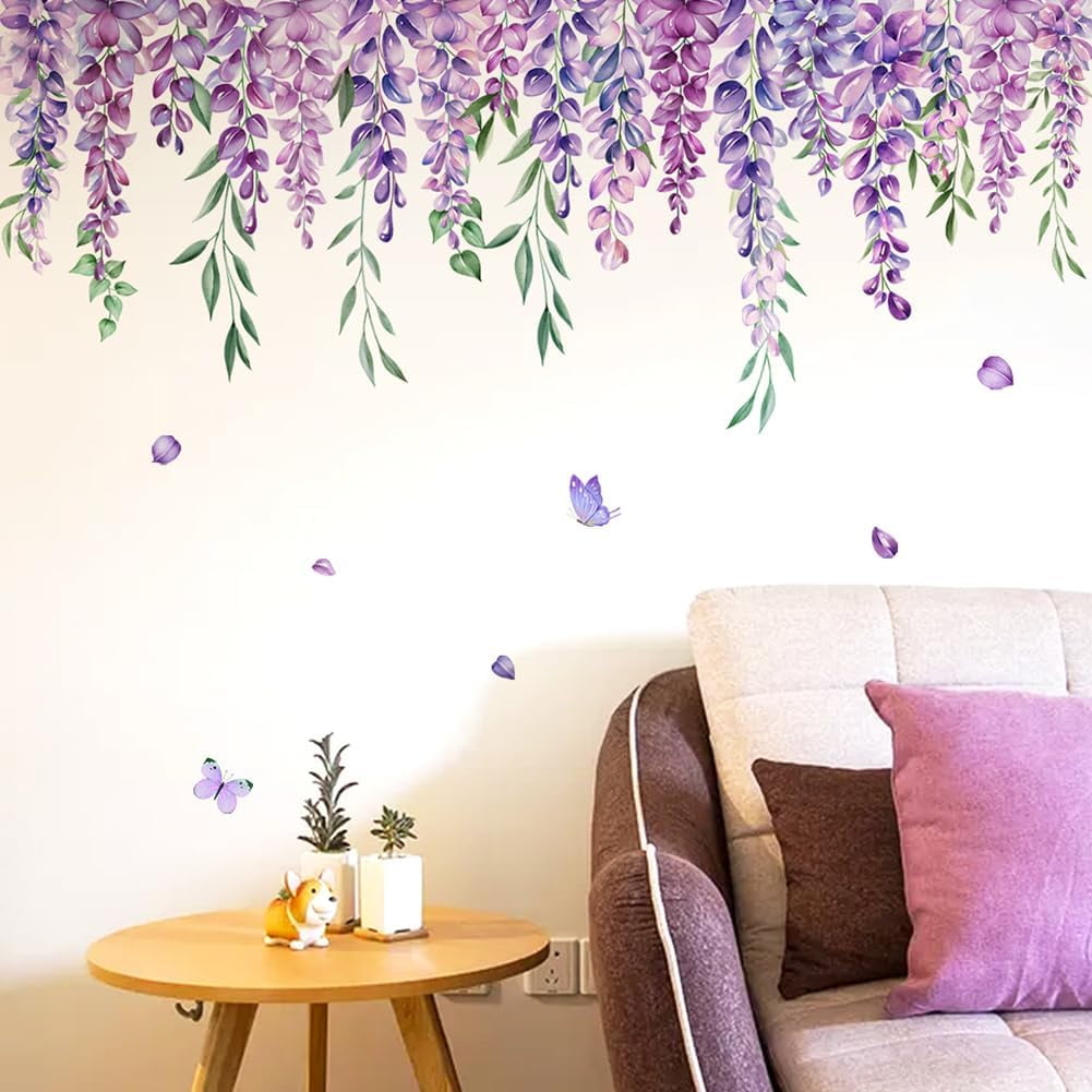 Wisteria Pattern PVC 3D Wall Stickers for Living Room TV Wall Store ...