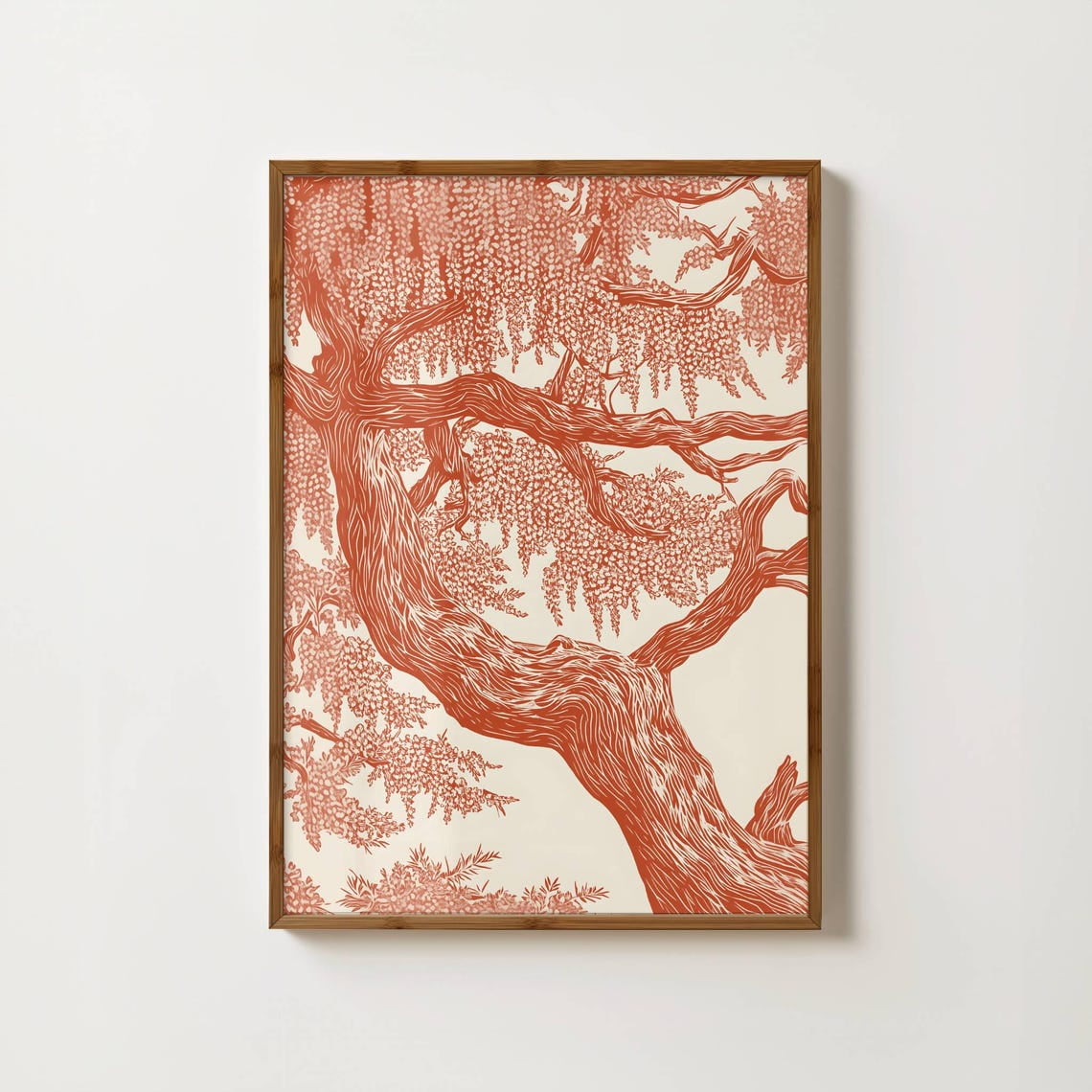 Wisteria Tree Print Rustic Forest Wall Art Linocut Tree Vintage ...