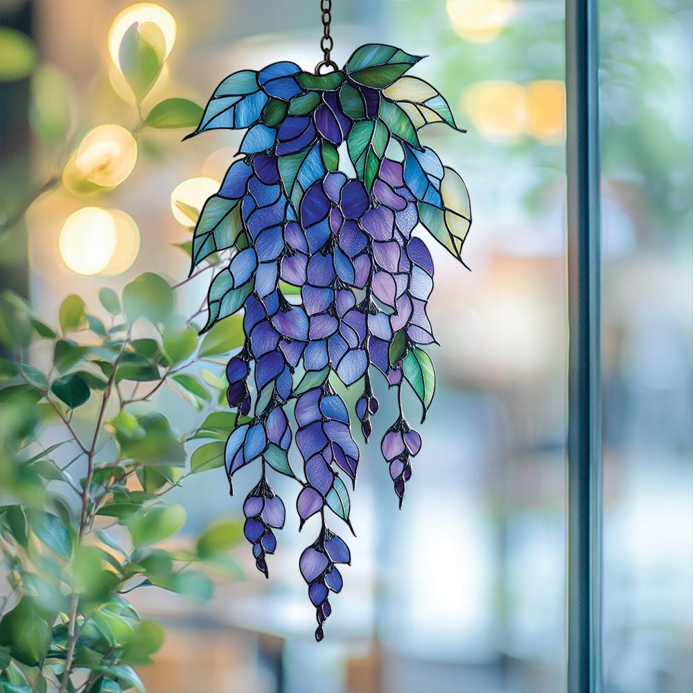 Wisteria Vine Wavy Acrylic Faux Stained Glass Suncatcher, Lavender-Blue ...