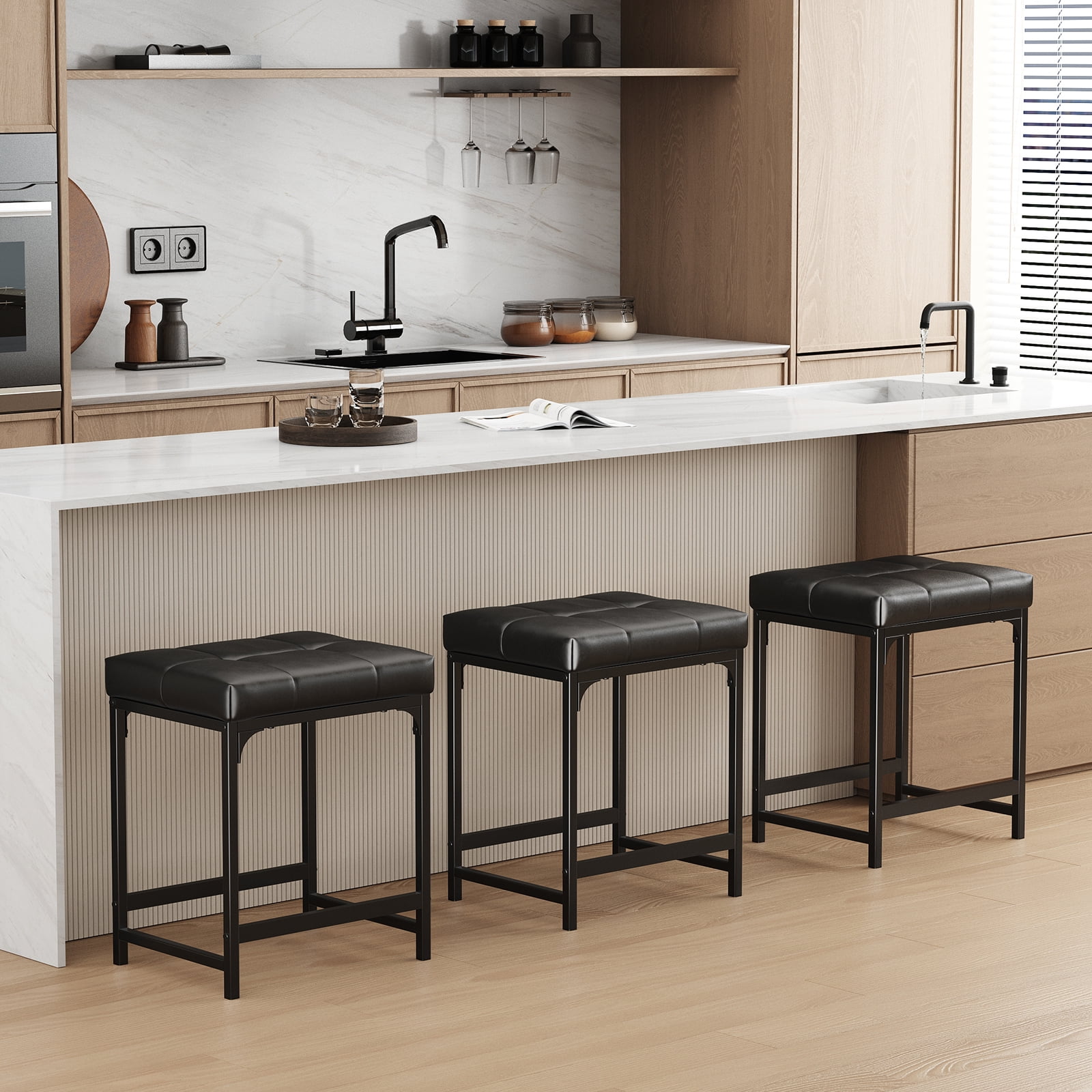 Wistom Star Adult Armless Bar Stools Set of 2, Swing Out, Black ...