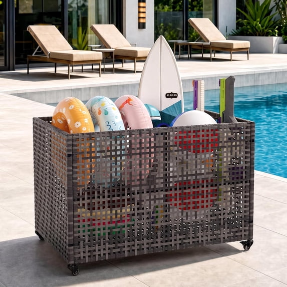 Wisykoke Heavy-Duty Pool Storage Bin with Locking Casters, Large ...