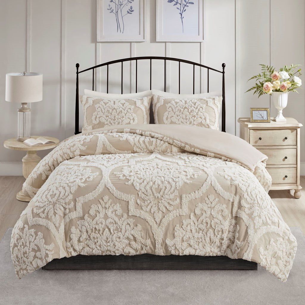 Witaxima King/Cal King 3 Piece Tufted Cotton Chenille Damask Duvet ...