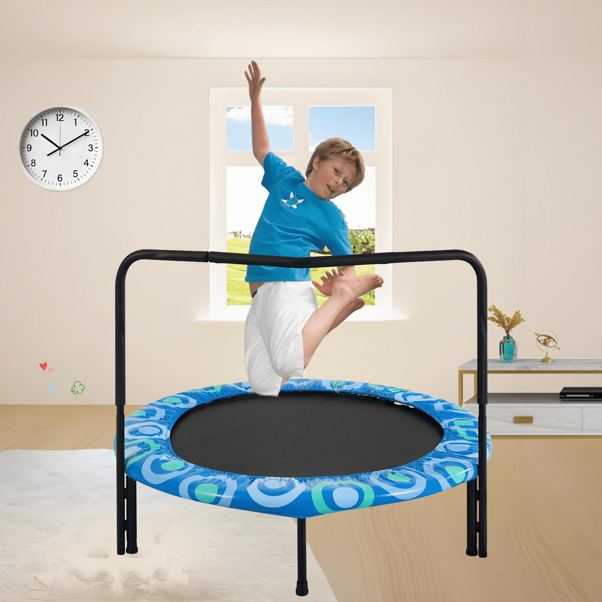 Witaxima XTP002 Blue Assembled Children's Trampoline with Handrail, 48 ...