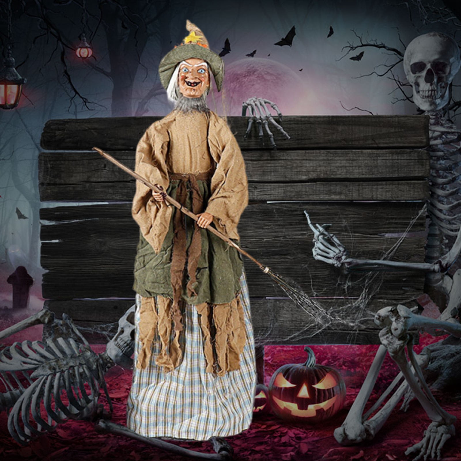 Witch*1 Pc,Medium Standing Broom Khaki Witch 120*37Cm (Voice-Controlled ...
