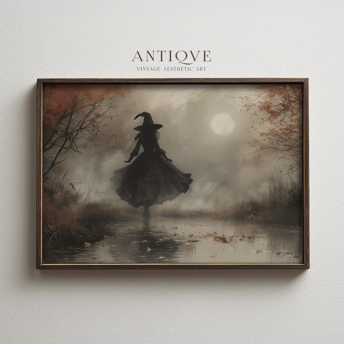 Witch And Moon Wall Art, Rustic Witchcore Poster, Neutral Gothic Decor ...