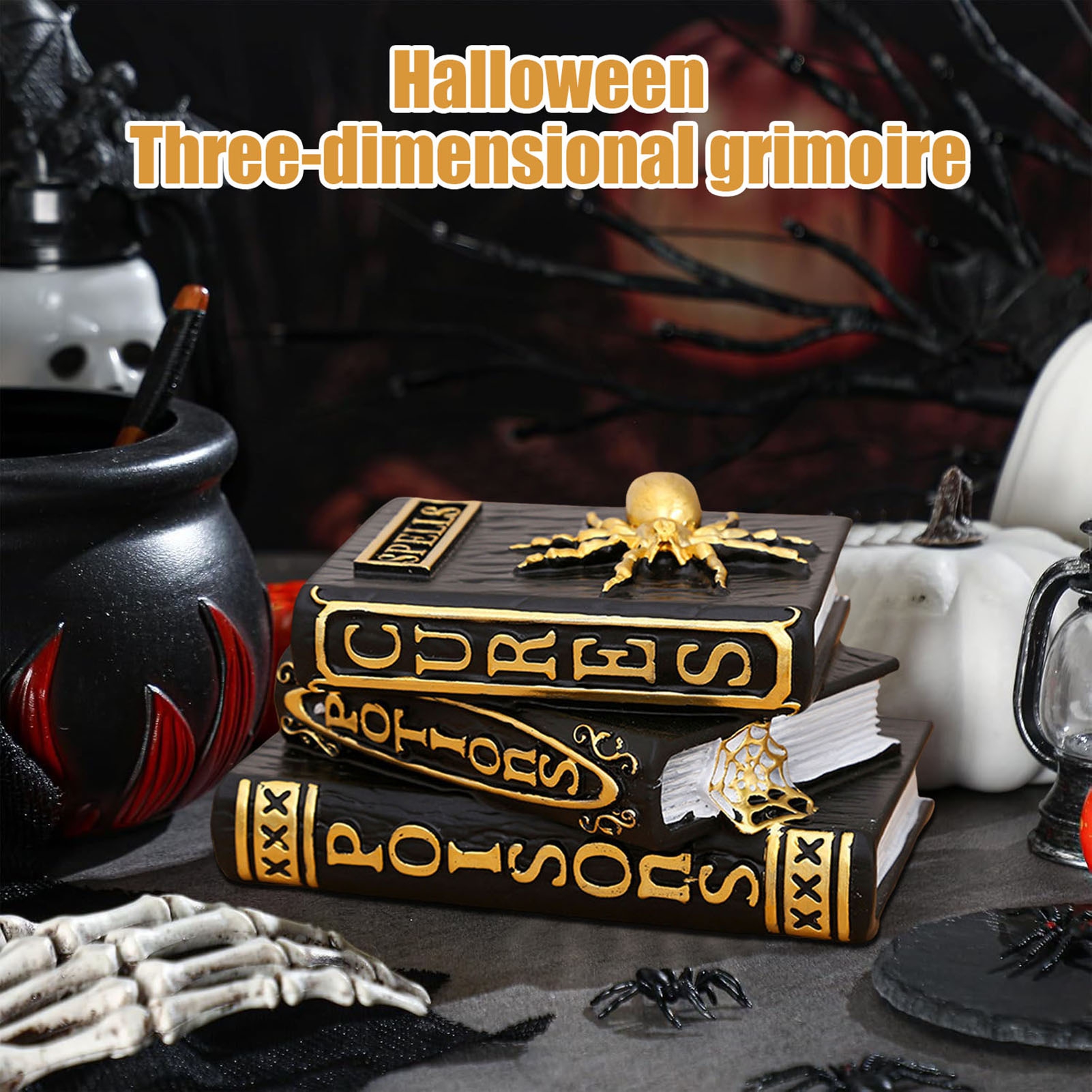 Witch And Wizard Spellbook Tabletop Decoration - Halloween Resin 3D ...