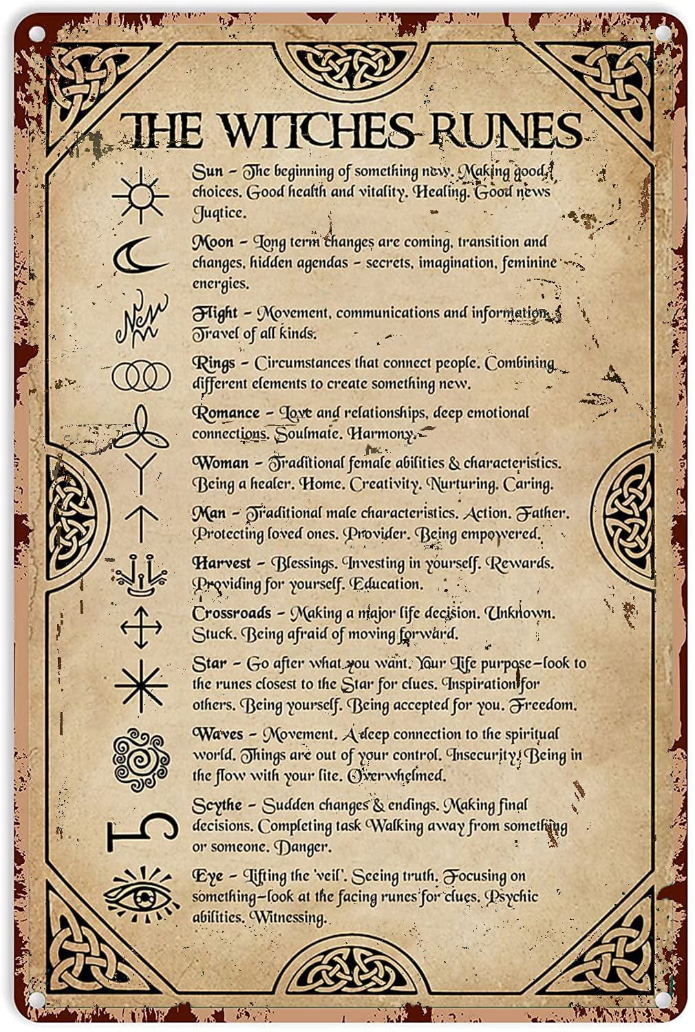 Witch Art Poster The Witches Runes Tin Sign Decoration Vintage Chic ...