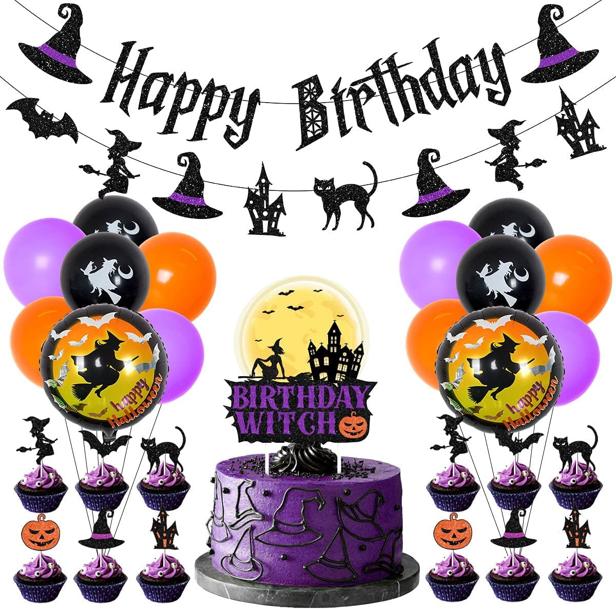 Witch Birthday Party Decorations with Happy Birthday Banner Halloween ...