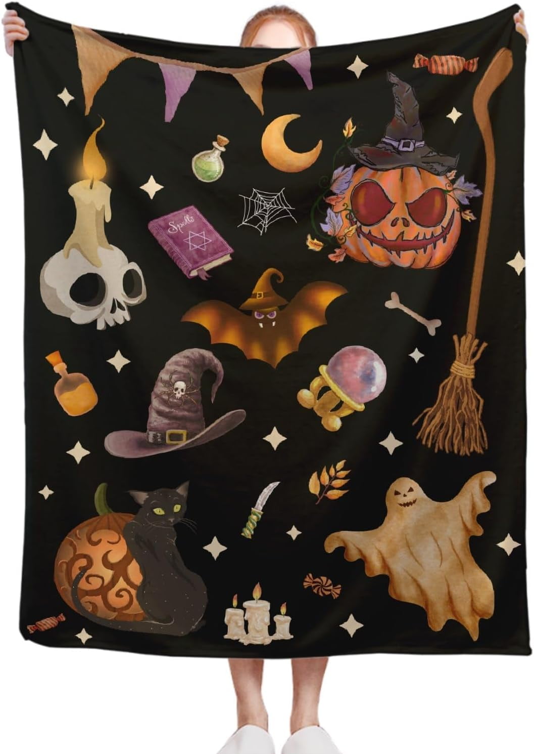 Witch Blanket, Spooky Halloween 60 x 80 Inch Throw Lightweight Super ...