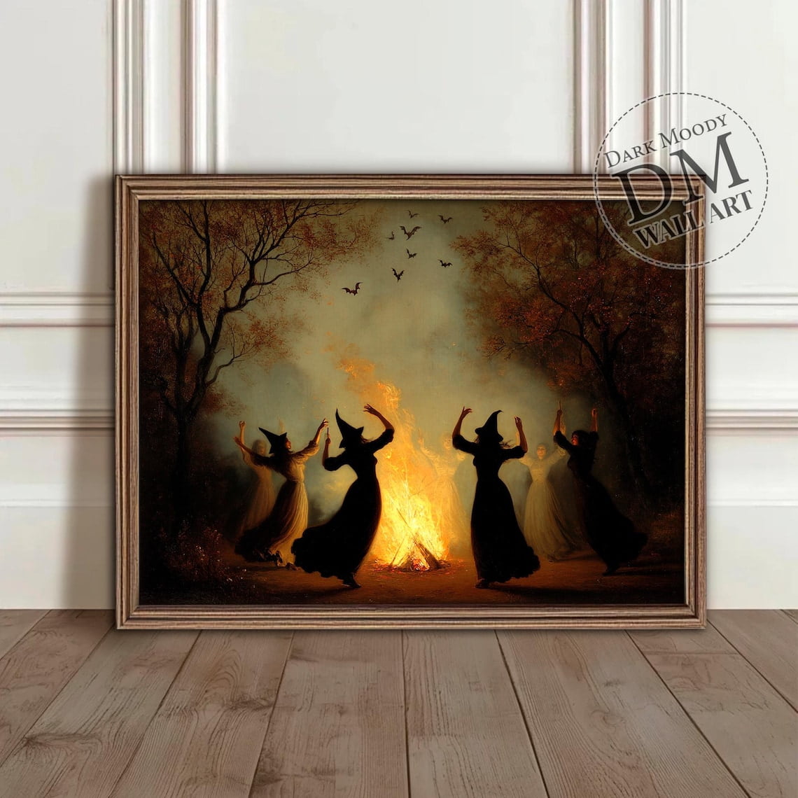Witch Bonfire Dance, Dark Moody Wall Art, Vintage Coven Forest Print ...