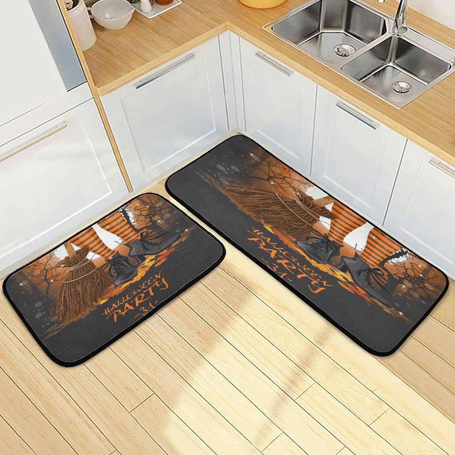 Witch Boots Legs Kitchen Rugs 2 Pieces, Broomstick Floor Mat Room Area ...