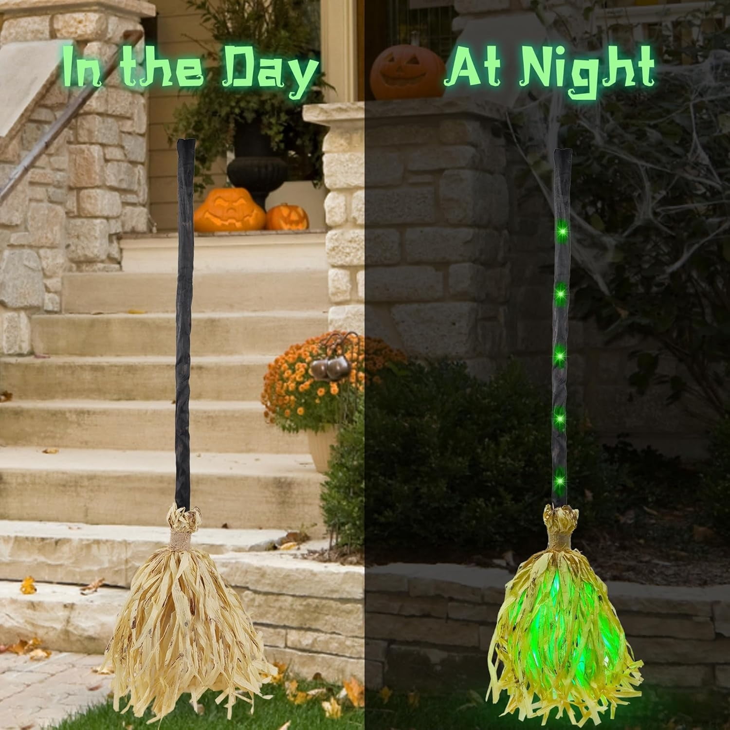 Witch Broom Halloween Decor - Animated Light Up Moving Broomstick with ...