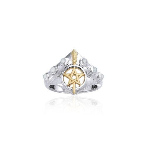 Witch Broom Pentacle 925 Sterling Silver Ring Moonstone Pagan Wiccan ...
