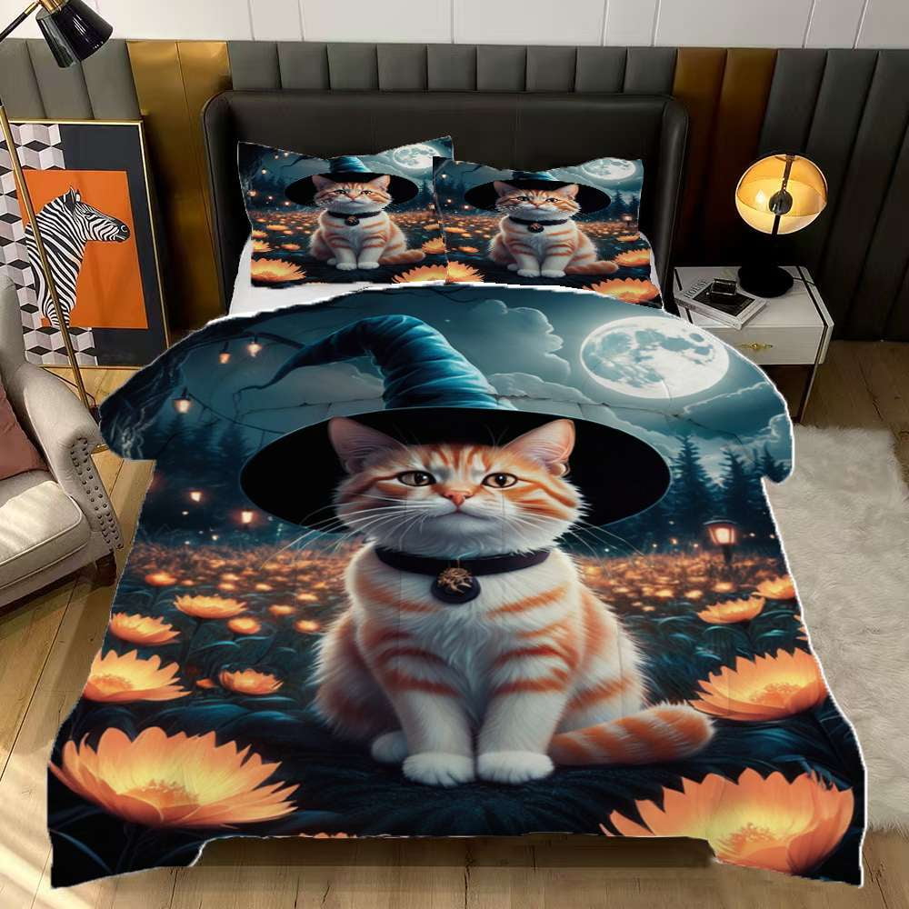 Witch Cat Moonlight Garden Comforter Set Queen Size Bedding Set For ...
