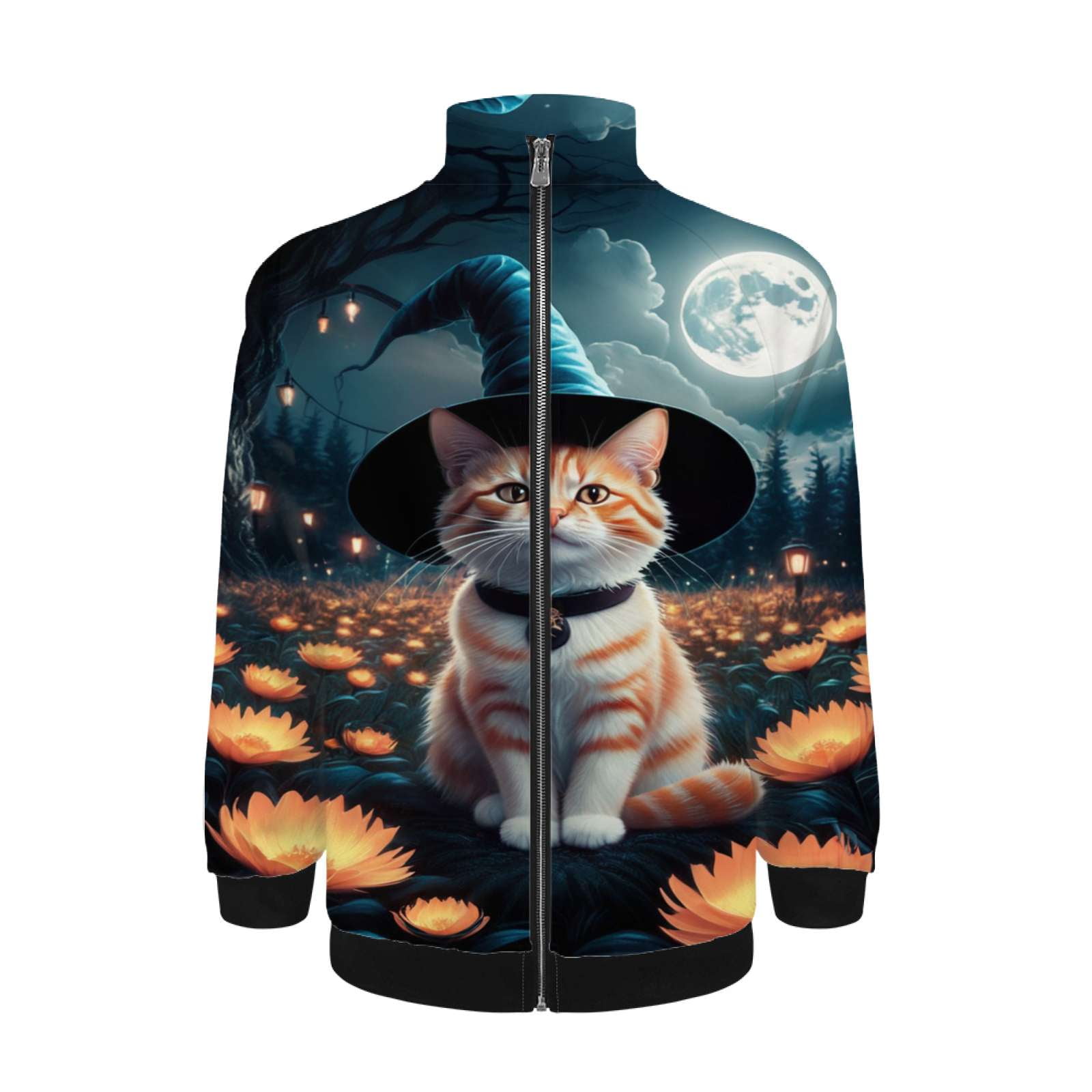 Witch Cat Moonlight Garden Jacket Men's Street Cool Long Sleeves Coat ...