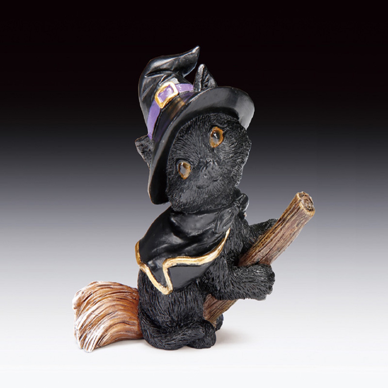 Witch Cat Riding Broom with Black Cape Figurine 3.7 Inch - Walmart.com