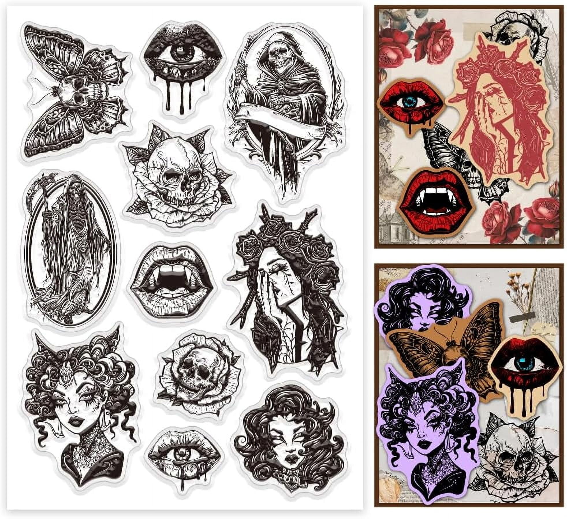 Witch Clear Stamp Gothic Witch Skull Silicone Stamp Cards Rubber Stamps ...