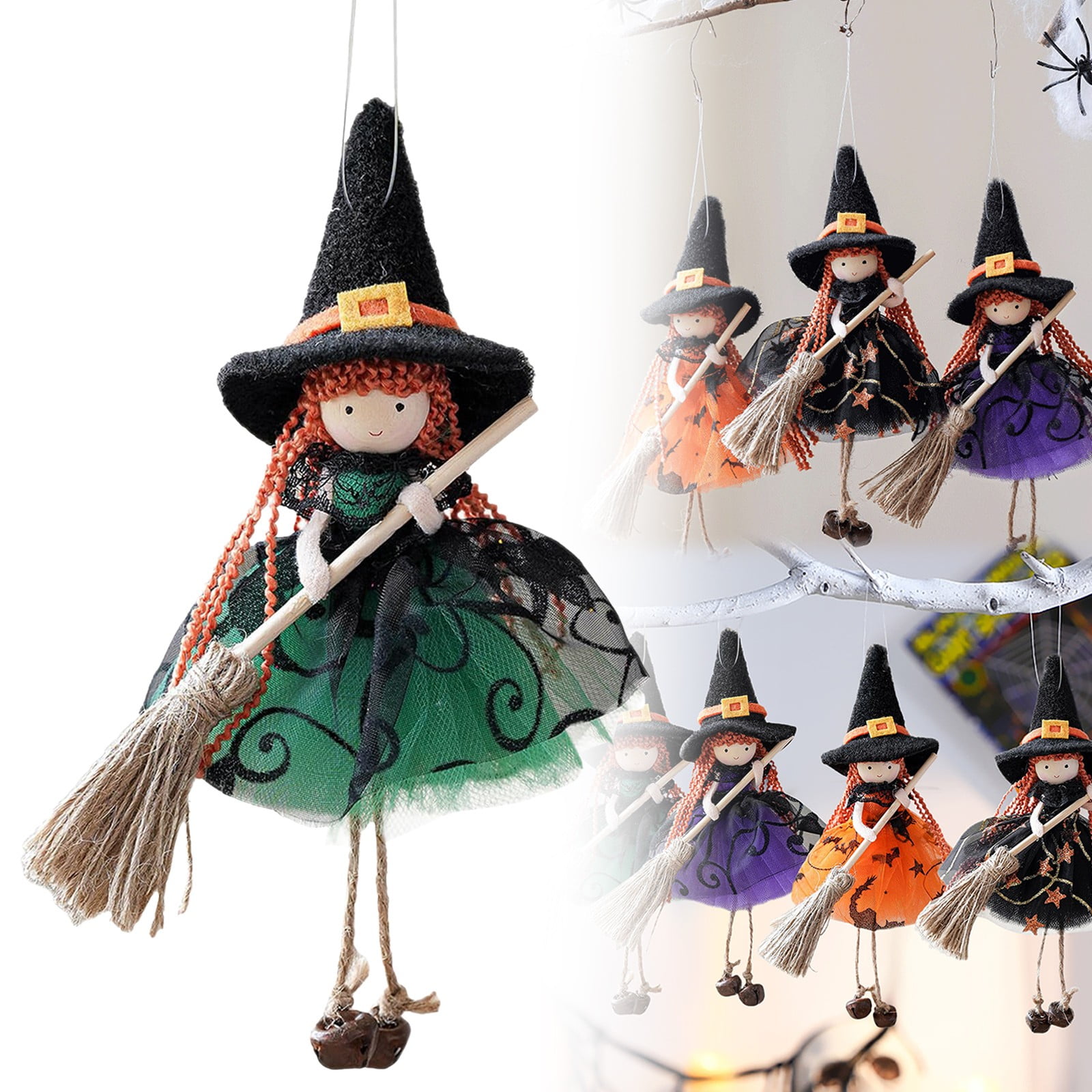 Witch Collectible Dolls, Suspending Witch Doll with Broom, Adorable ...