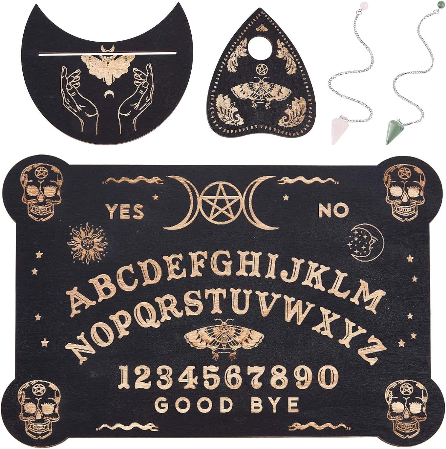 Witch Craft Sets including Wooden Pendulum Board Crystal Ball & Tarot ...