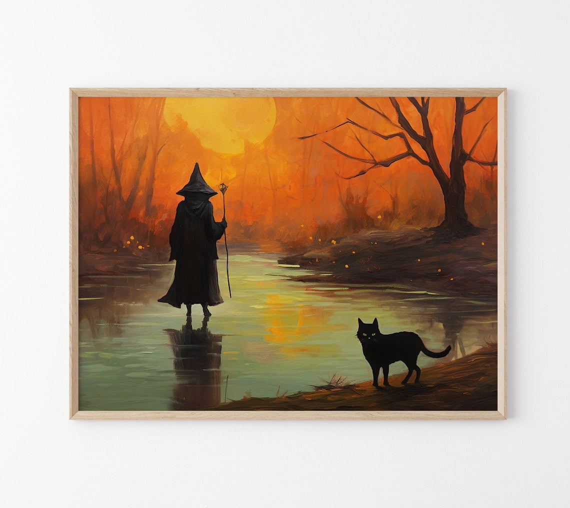 Witch In The Creek Oil Painting Print, Witch Decor, Vintage Poster, Art ...