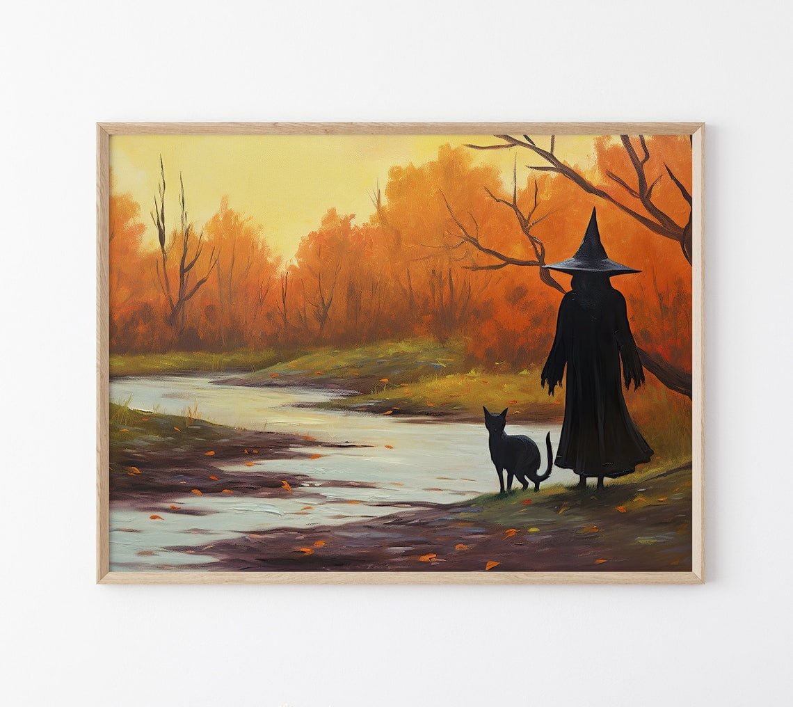 Witch In The Creek Oil Painting Print, Witch Decor, Vintage Poster, Art ...