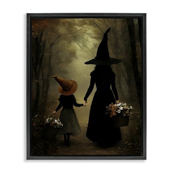 Witch & Daughter Mystical Forest Black Framed Floater Canvas Wall Art ...