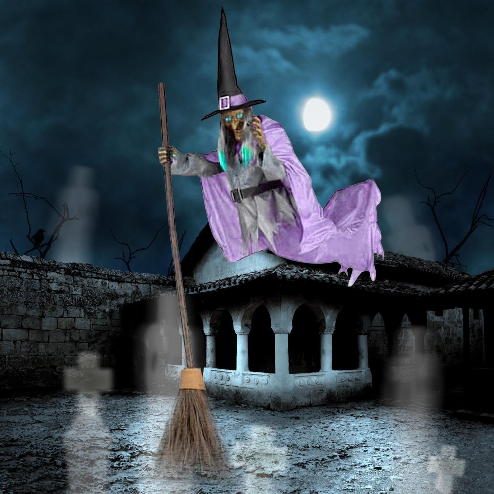 Witch Decoration with Sound 6FT Large Hovering Witch with Sound and ...