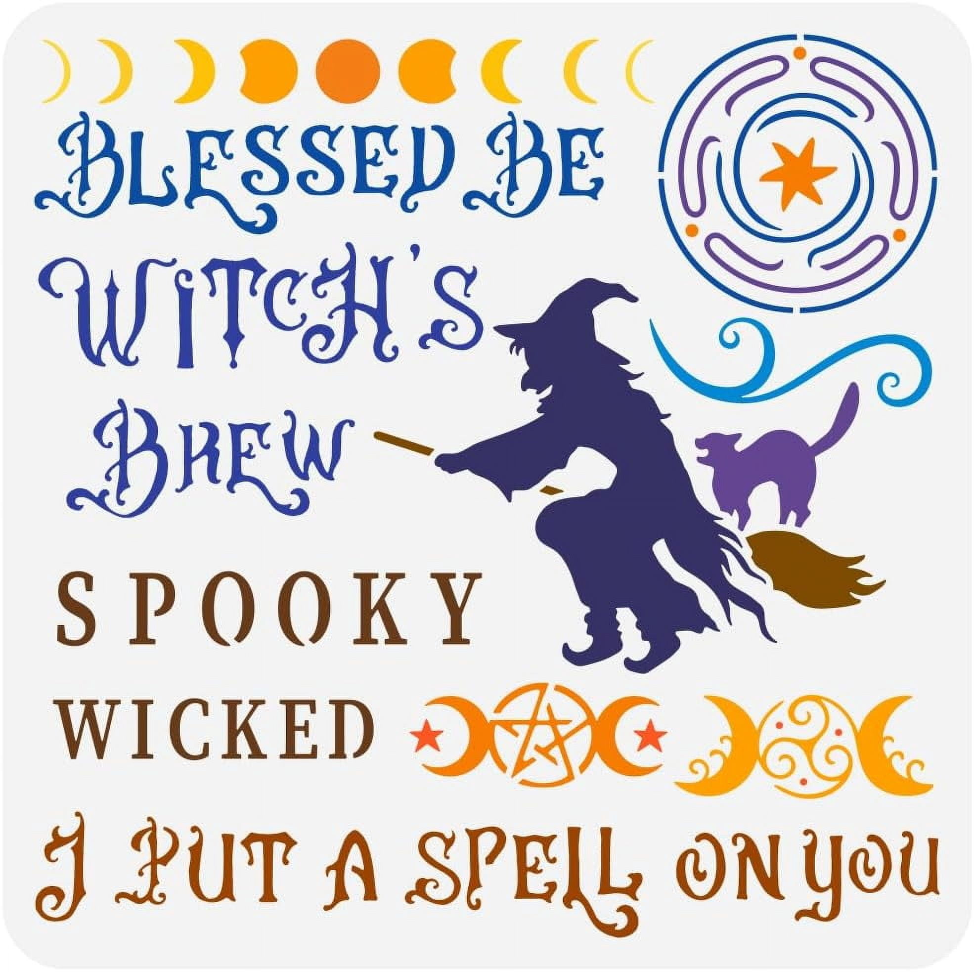 Witch Elements Stencil for Painting 11.8x11.8 Inch Reusable Blessed Be ...