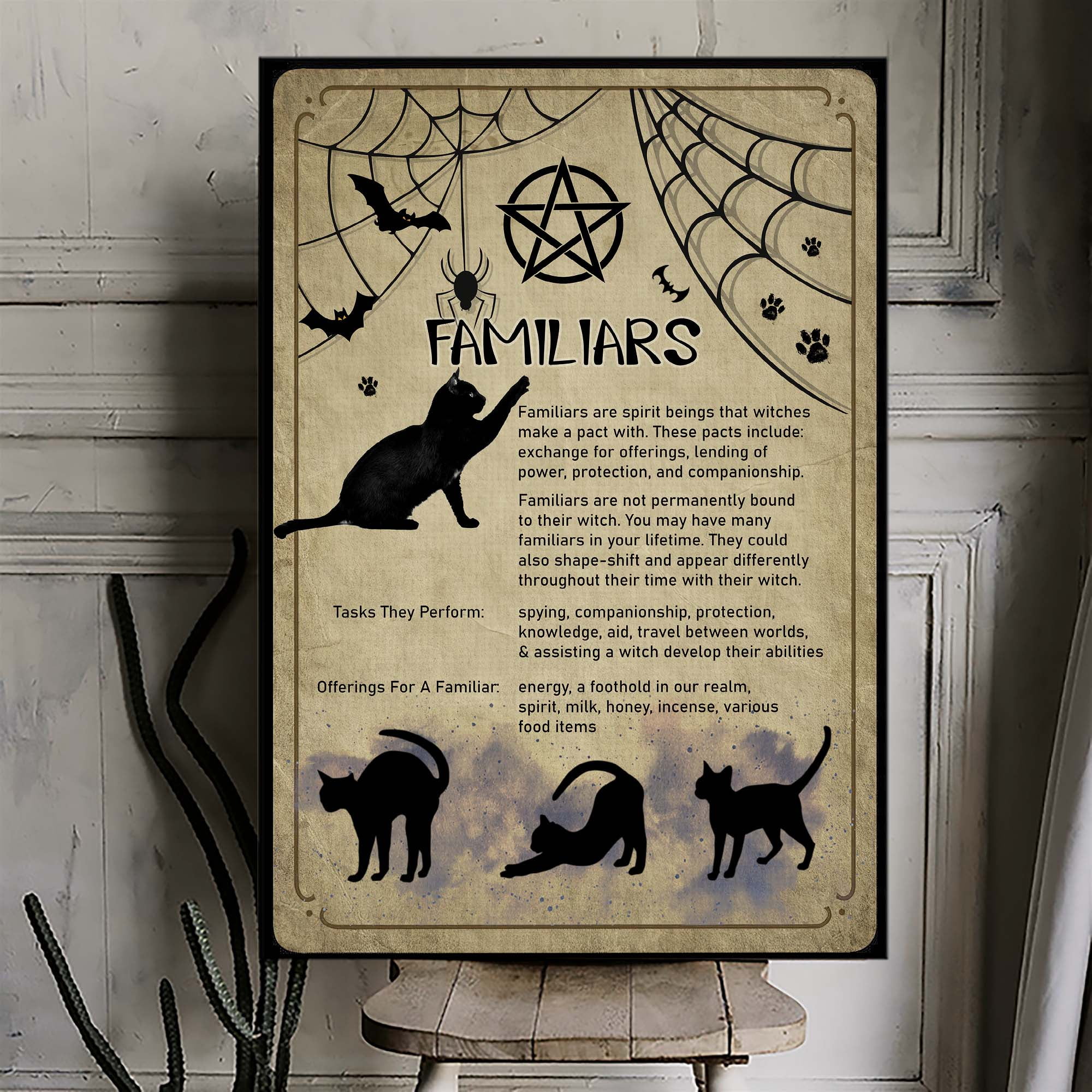 Witch Familiar Cat Canvas Wall Art – Gothic Witchcraft Décor with ...