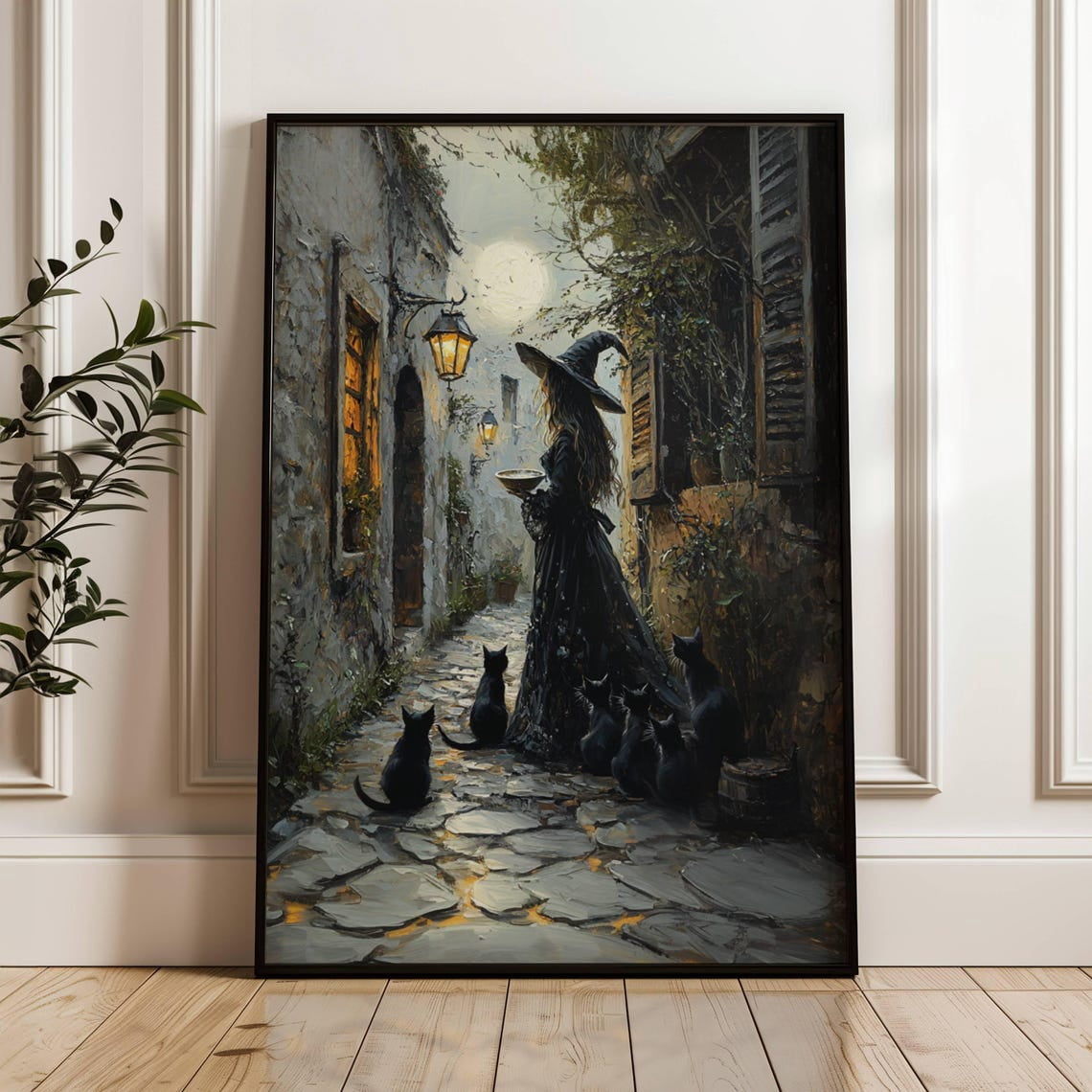 Witch Feeding Cats Poster, Black Cat Wall Art, Witchy Home Decor ...