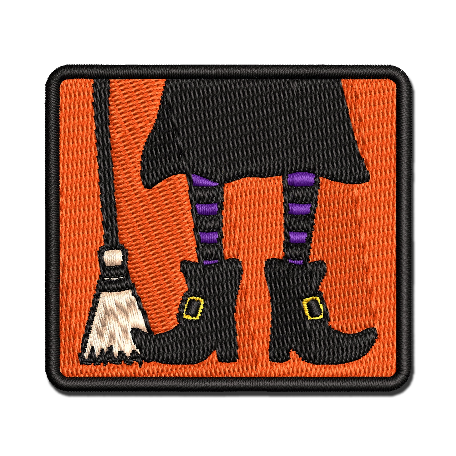 Witch Feet With Broom Halloween Applique Multi-Color Embroidered Iron ...