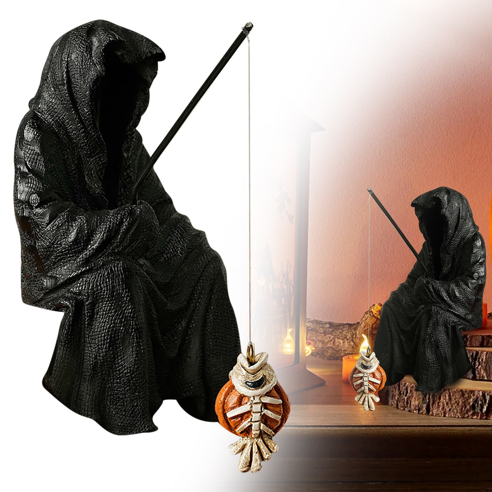 Witch Fishing Decor - Halloween Shelf Sitter Statue，Aquarium and Garden ...