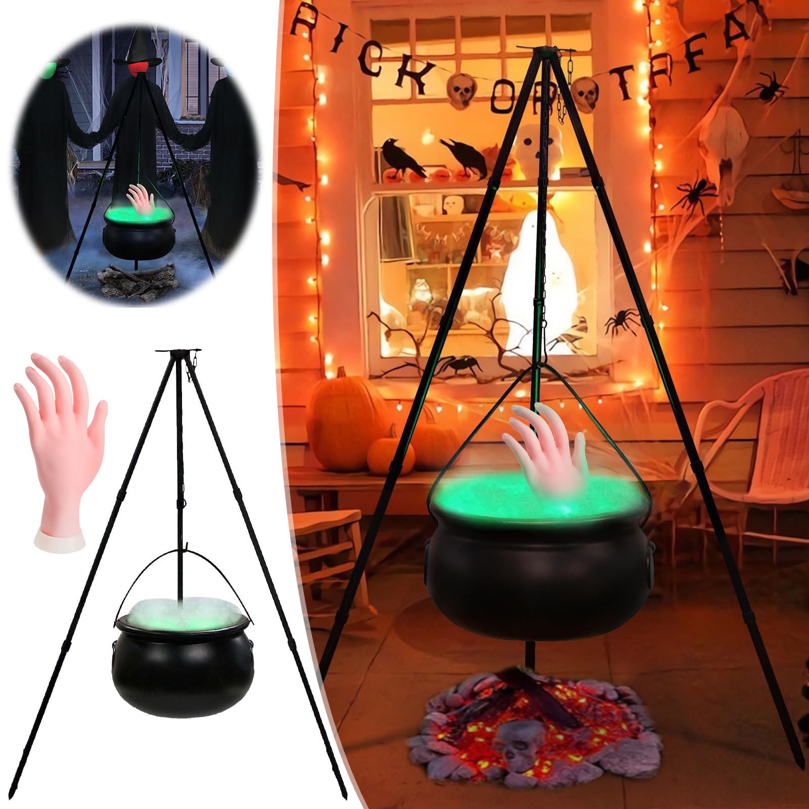 Witch Hand Garden Decor Set with Cauldron and Light String Halloween ...