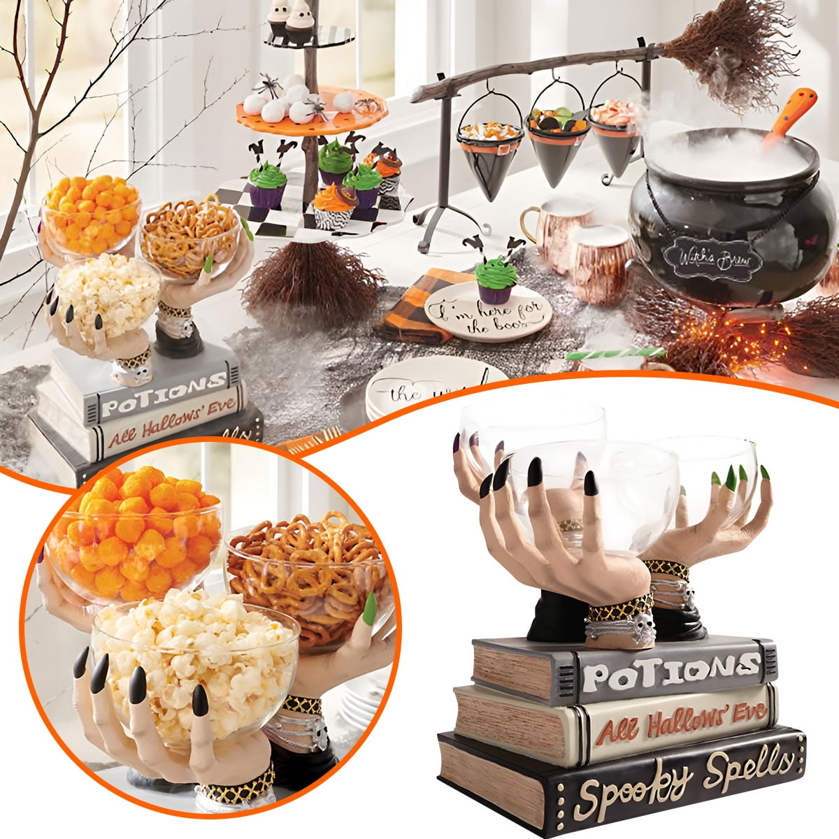 Witch Hands Snack Bowl Stand Witch Hand Candy Holder Bowl Halloween ...