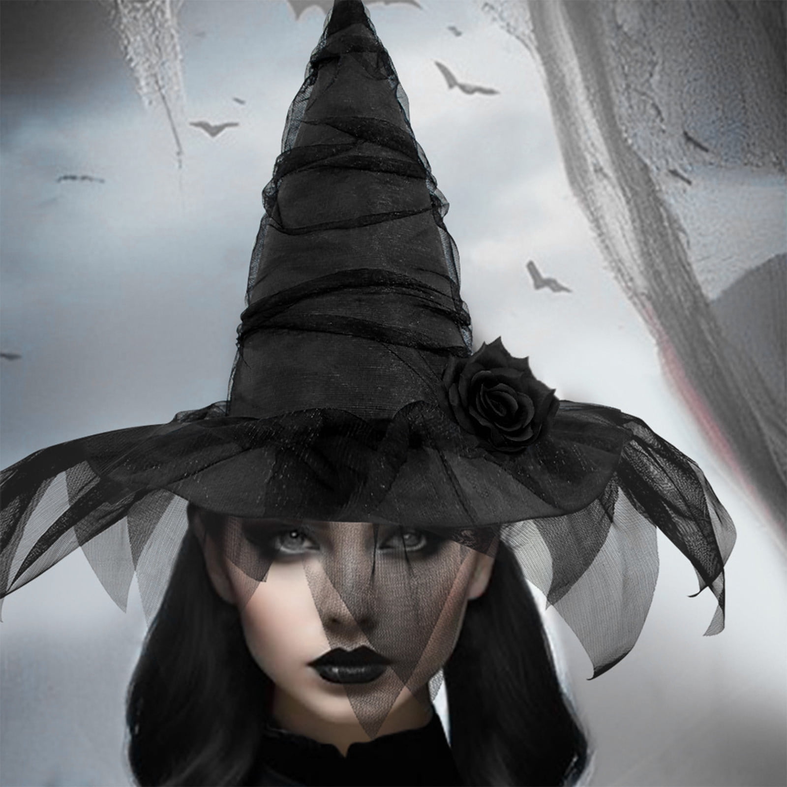 Witch Hat under $5! Xqxayjr Baroque Witch Hat with Mesh & Artificial ...