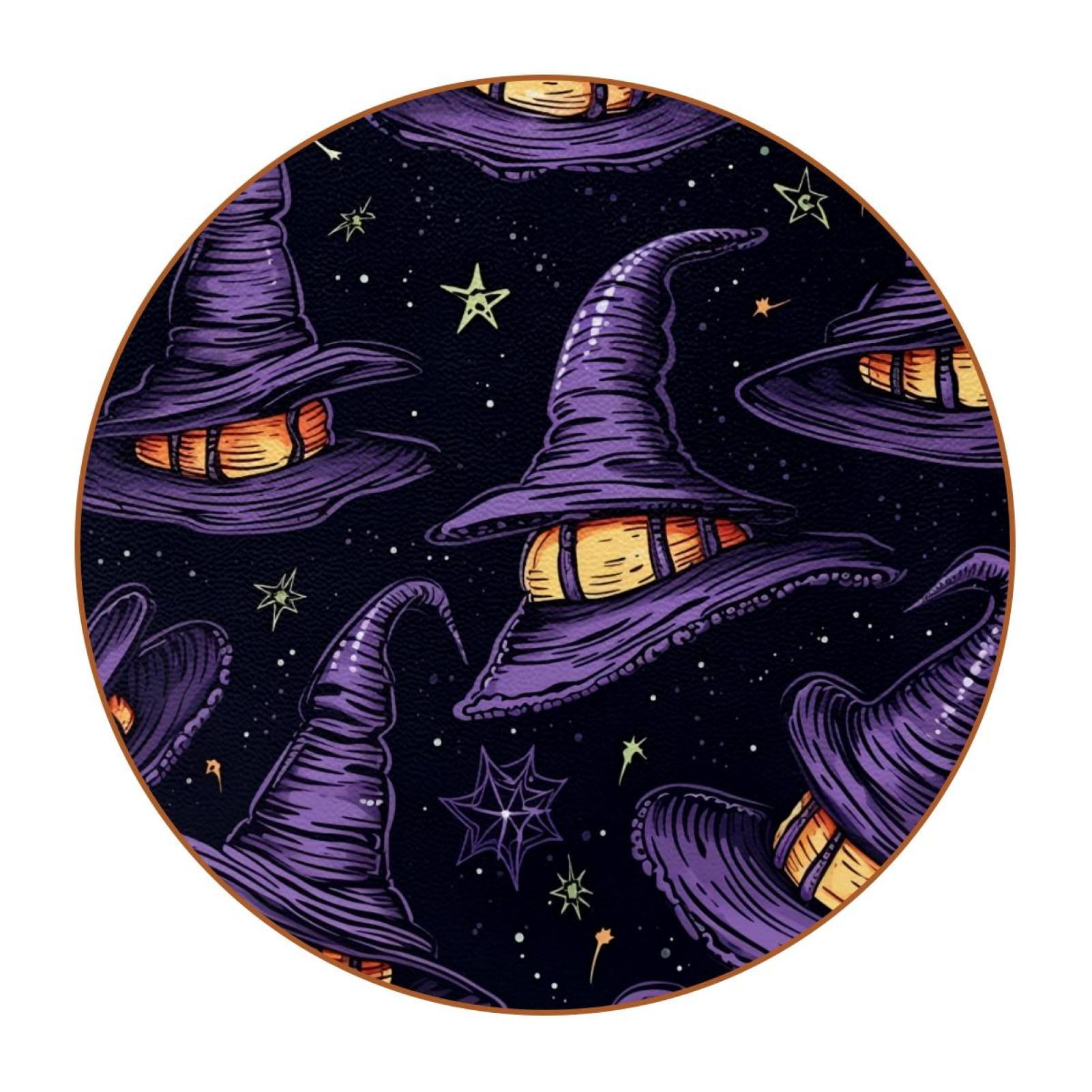 Witch Hat 6PCS Round Coasters Microfiber Leather Set of 6 Drink ...
