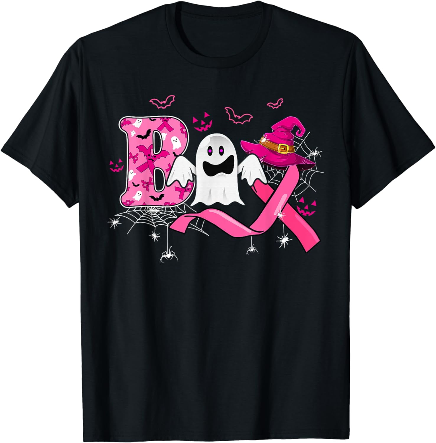 Witch Hat Boo Ghost Pink Breast Cancer Awareness Halloween T-Shirt ...